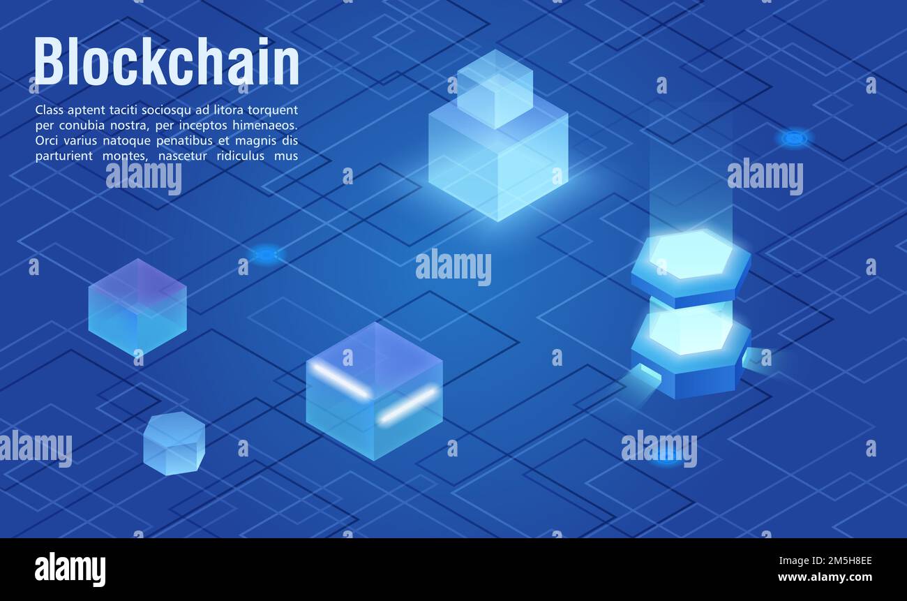 Modern virtual digital technology blockchain abstract isometric vector ...