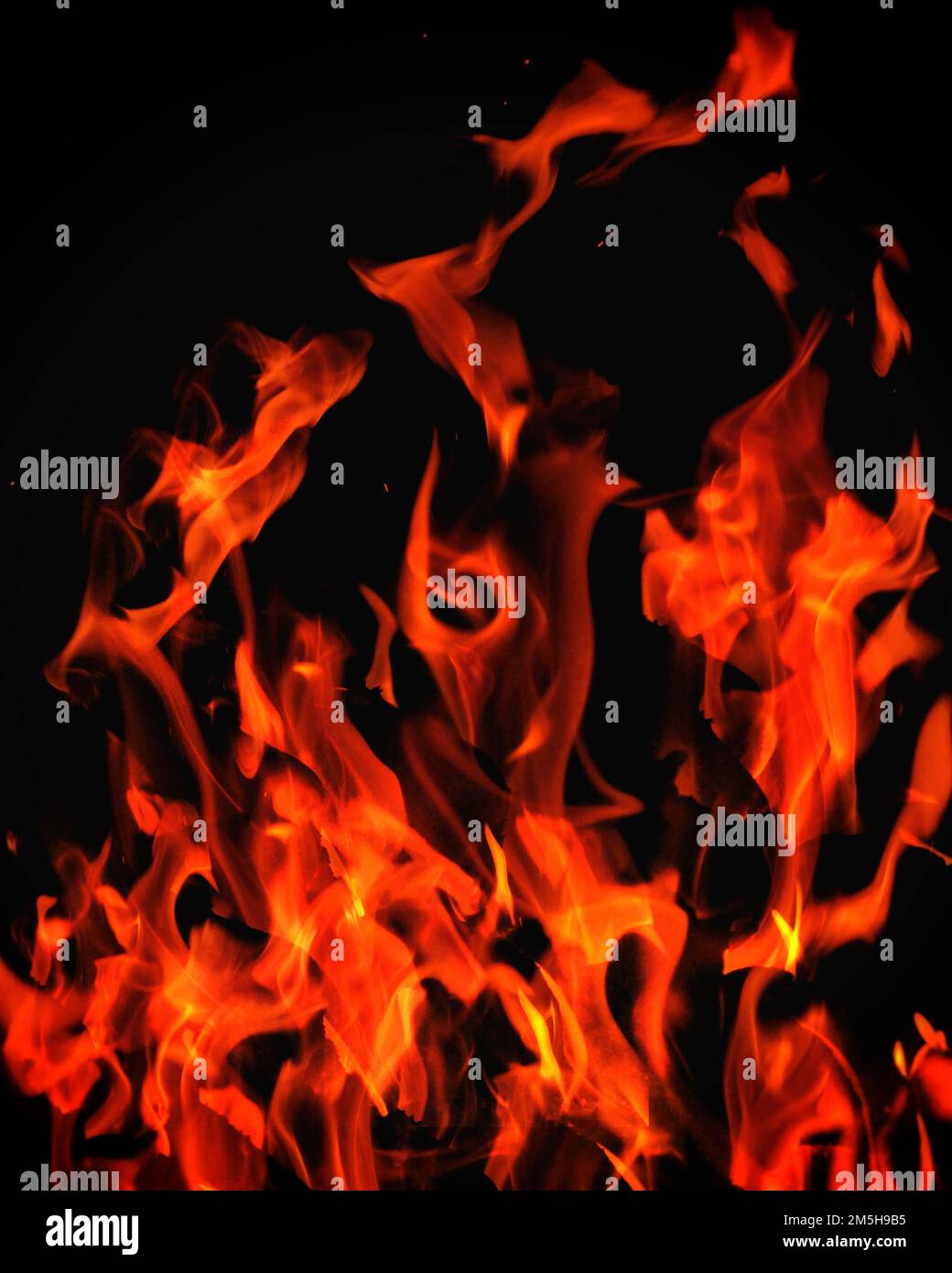 red and orange flame of a firepit during outdoor campfire. red fire pit ...