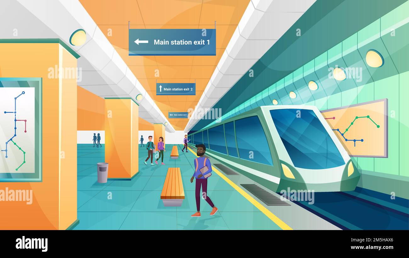People in metro subway station vector illustration. Cartoon flat ...