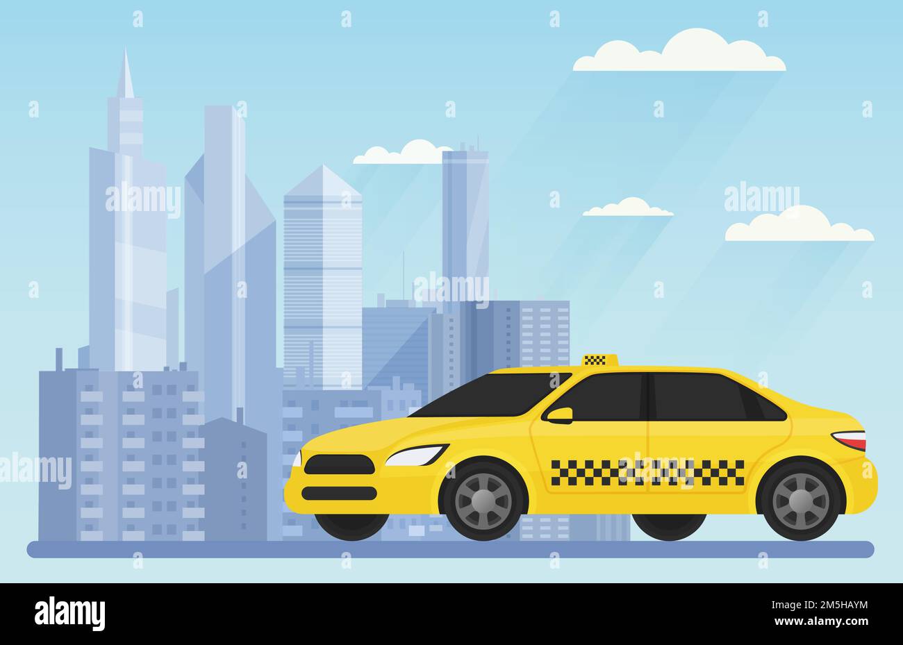 Yellow modern taxi car on the urban city background landscape vector ...