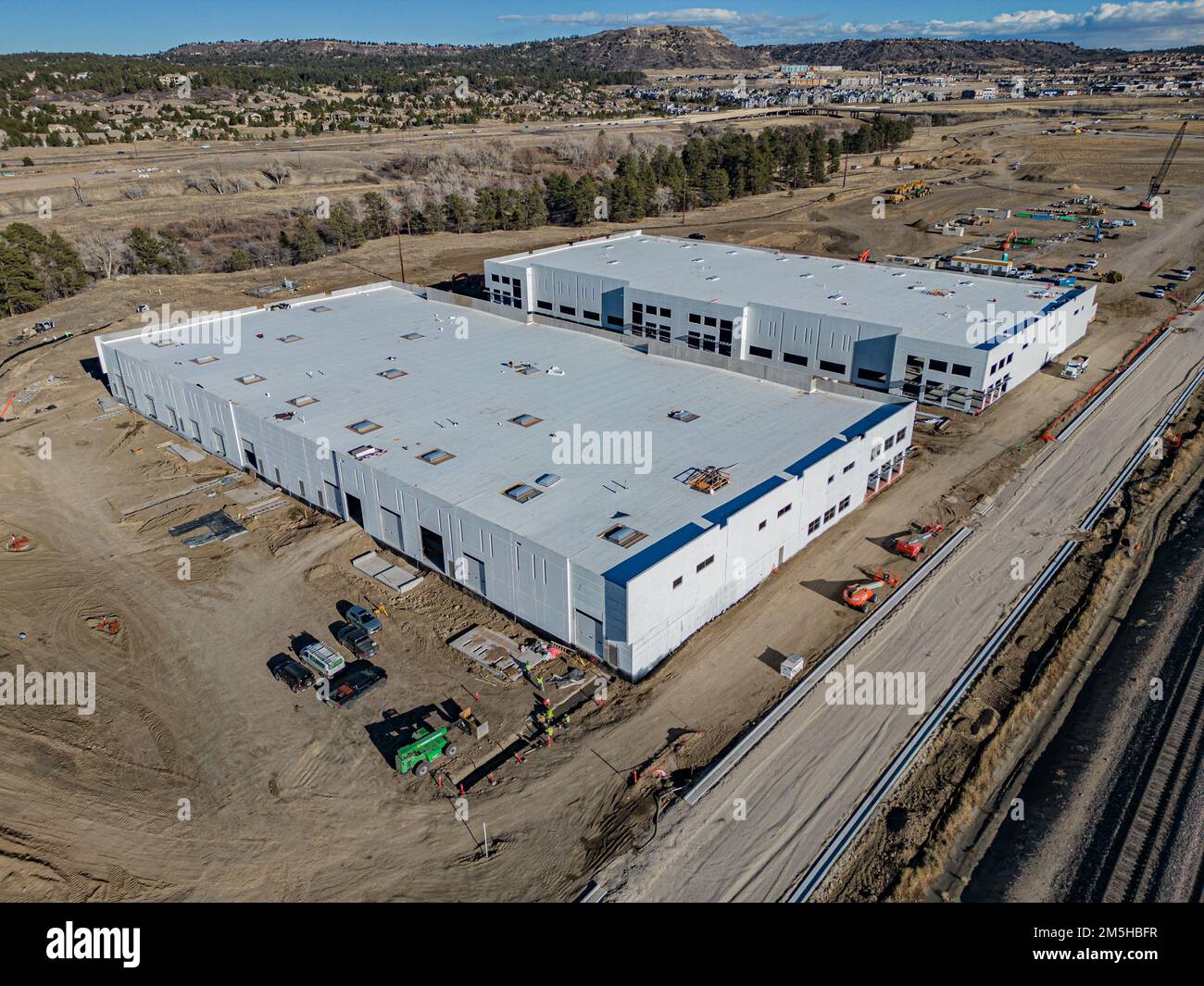 An aerial view of a construction site in Castle Rock, Colorado, USA ...