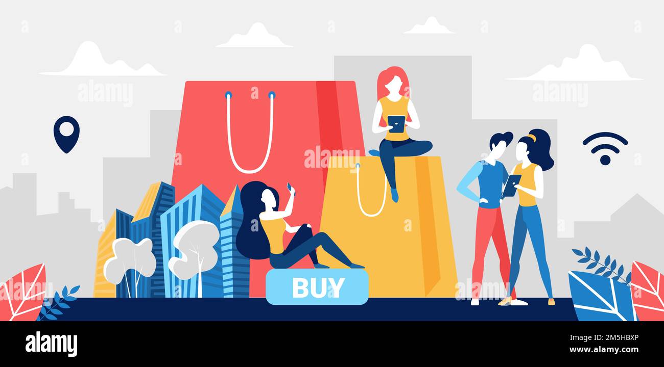 Cartoon shopping online mobile phone Stock Vector Images - Alamy