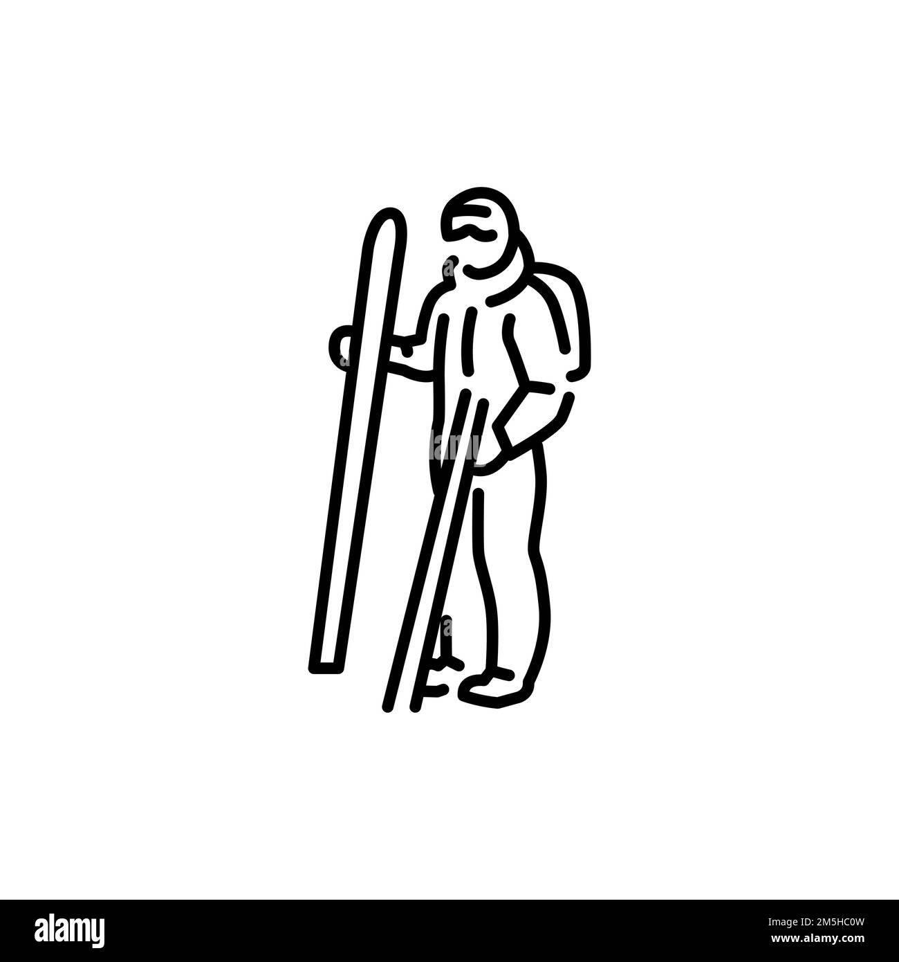 Skier color line icon. Skiing in winter Alps. Vector illustration Stock ...