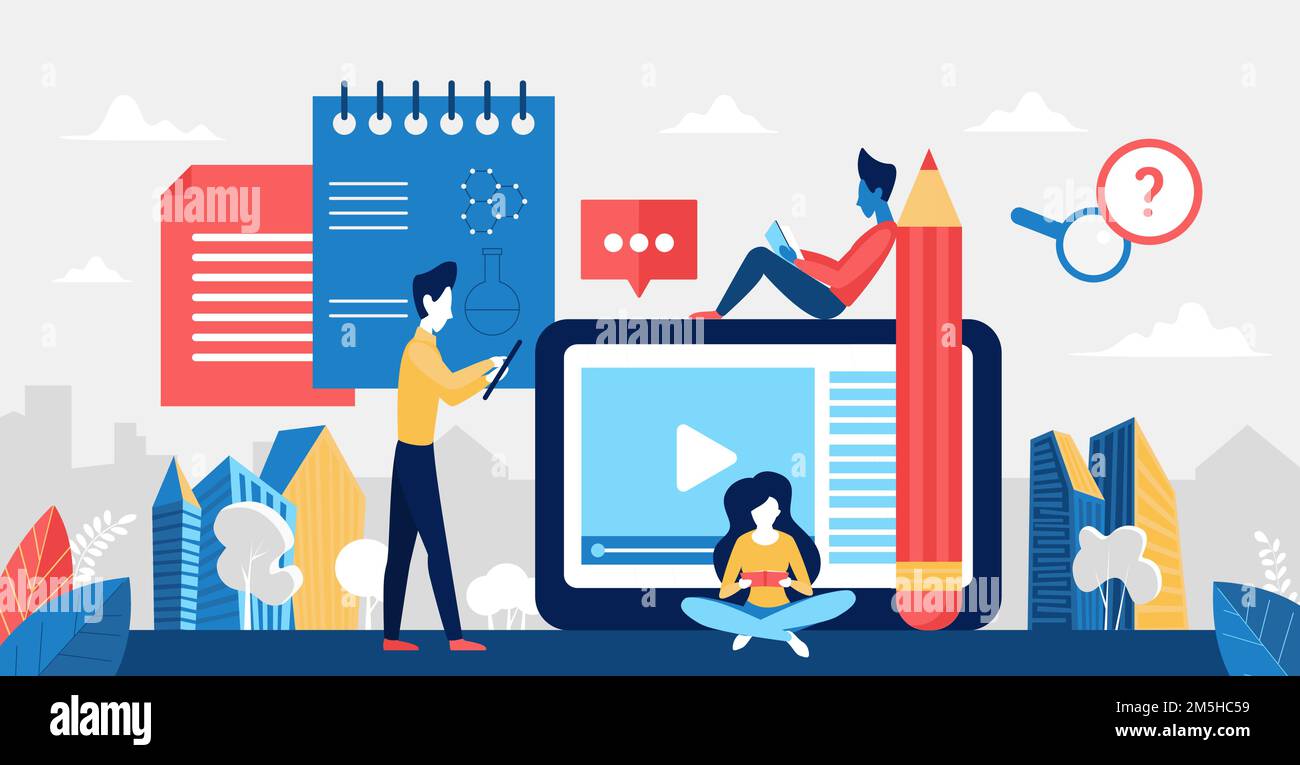 Digital science education concept vector illustration. Cartoon student ...