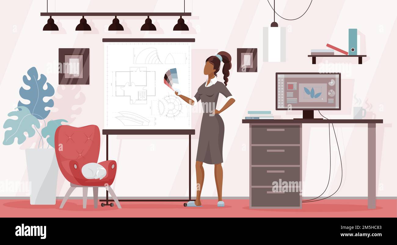 Designer freelancer working from home vector illustration. Cartoon ...