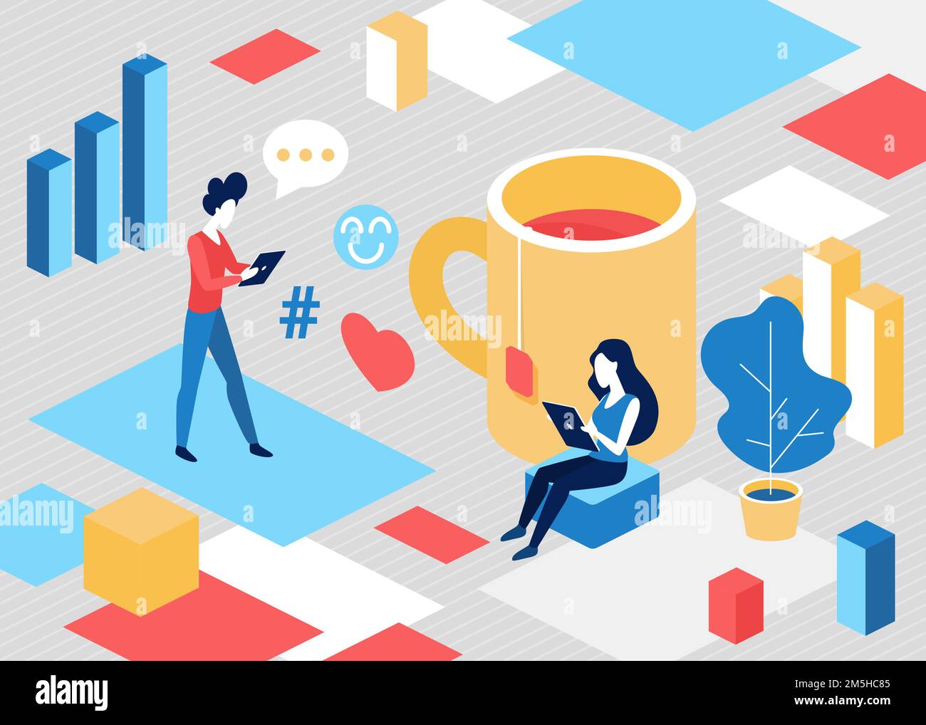 Isometric people in social media network communication concept vector ...