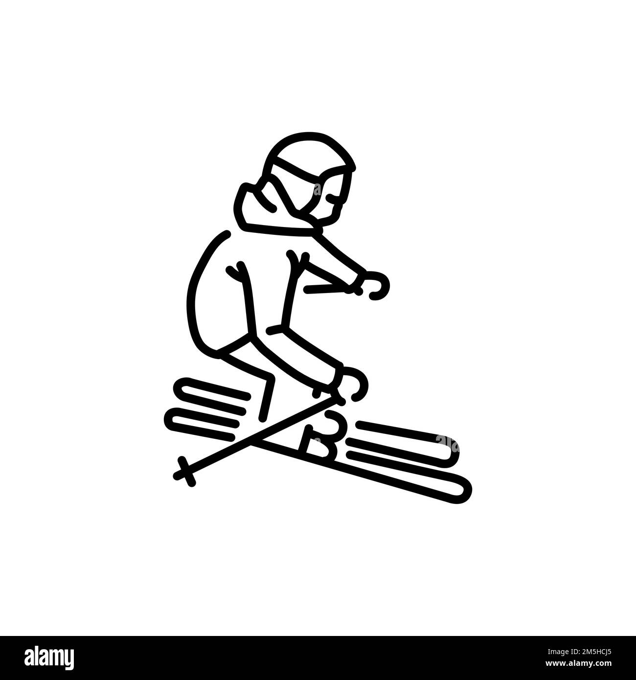 Child skier color line icon. Skiing in winter Alps. Vector illustration ...