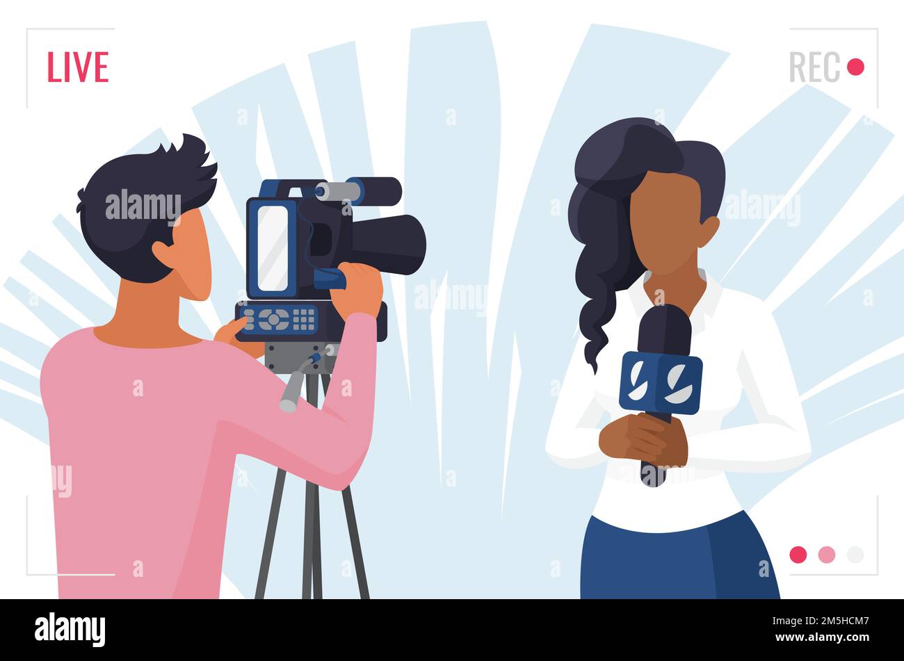 Journalist tv news, reporter video interview with camera vector ... Journalist tv news, reporter video interview with camera vector ...
