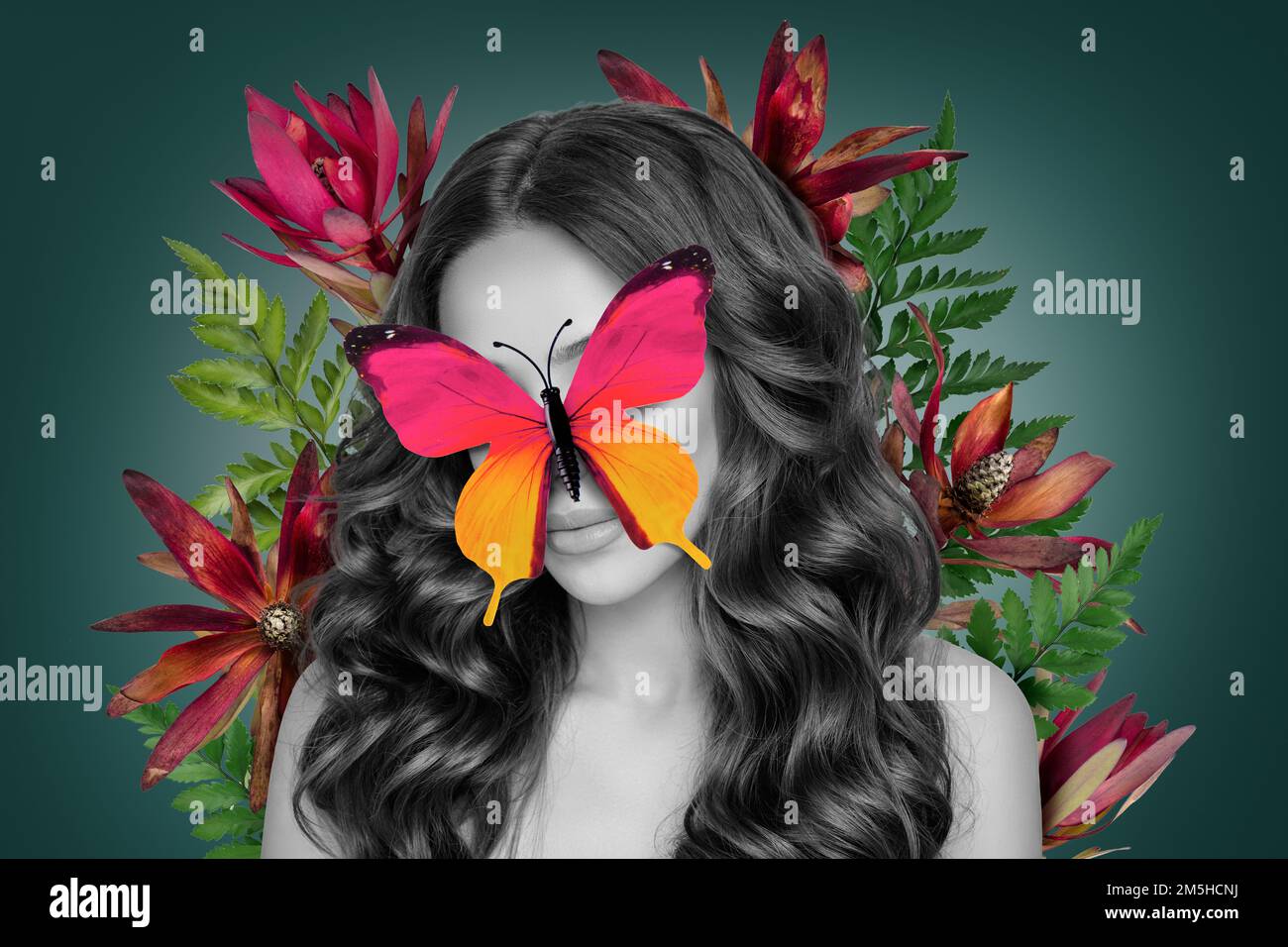 Creative collage of magic mysterious lady fairy nature princess with ...