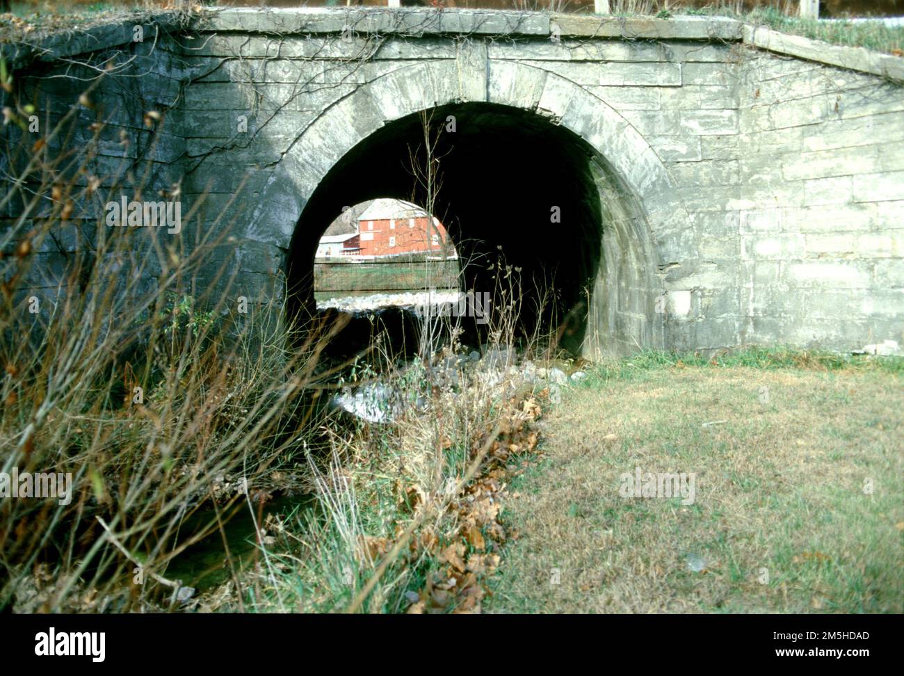 Historic National Road - A Stone Arch Bridge West of Marshall. The gray ...