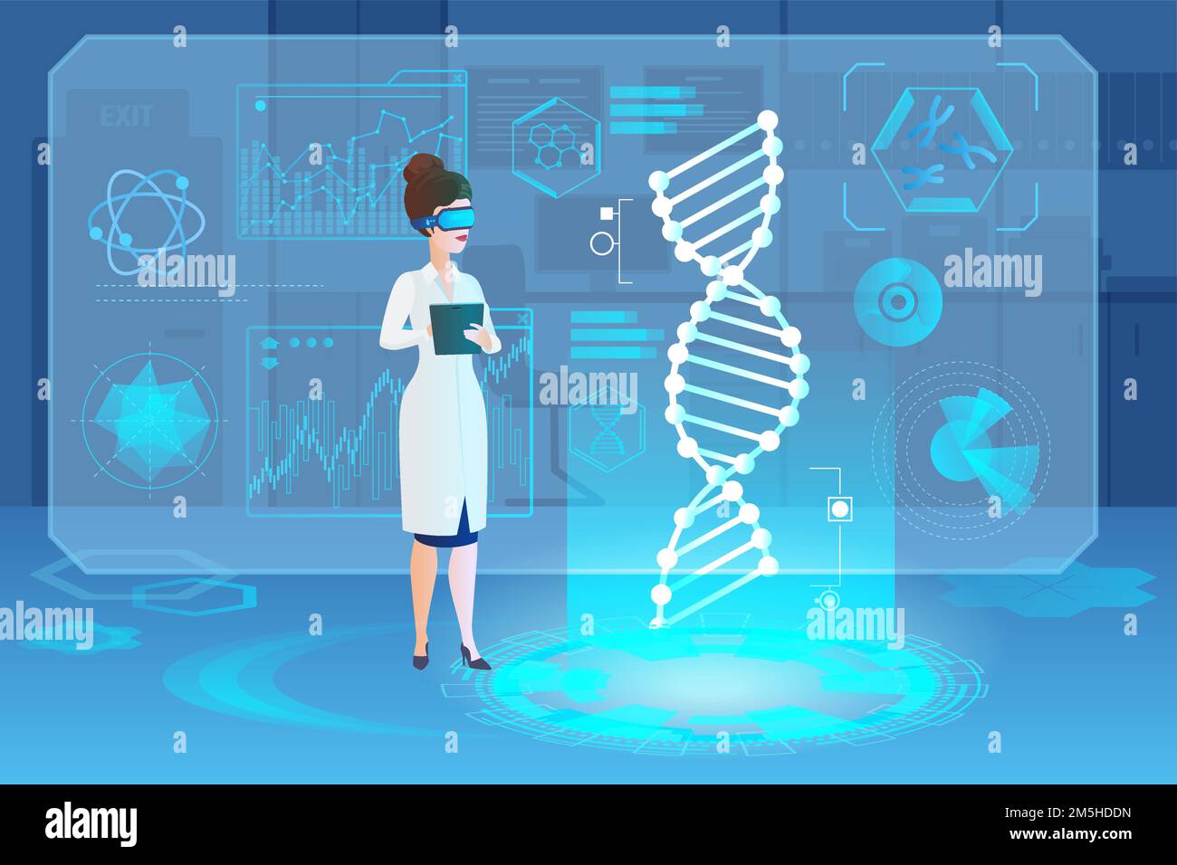 Medical hologram DNA vector illustration. Microbiology, genetic ...
