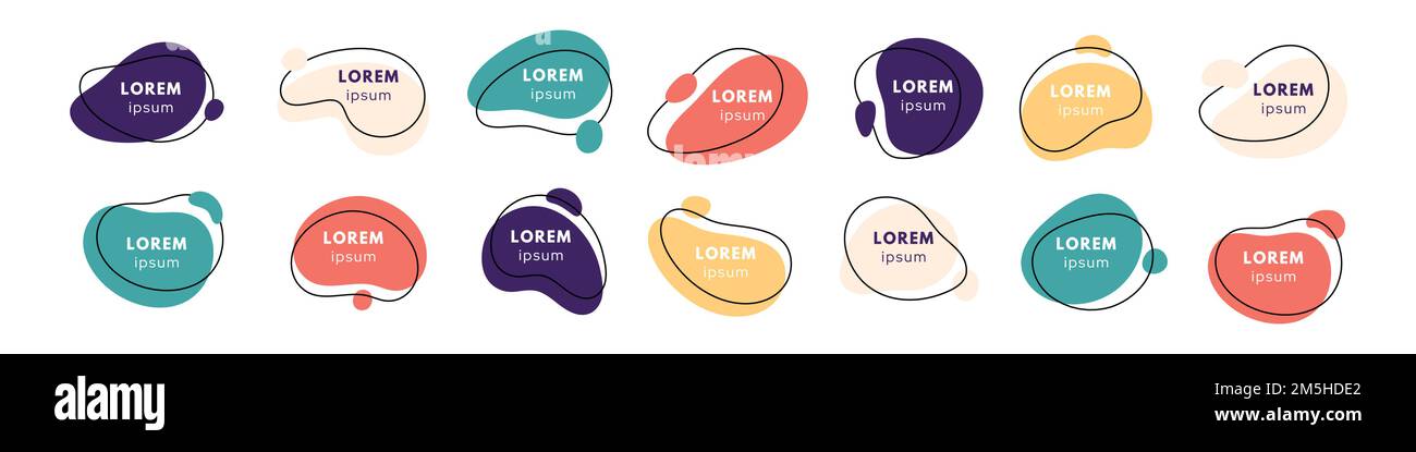 Set Of Different Motion Dynamic Blob Wave Irregular Dynamic Form With Text Fluid Doodle Flat