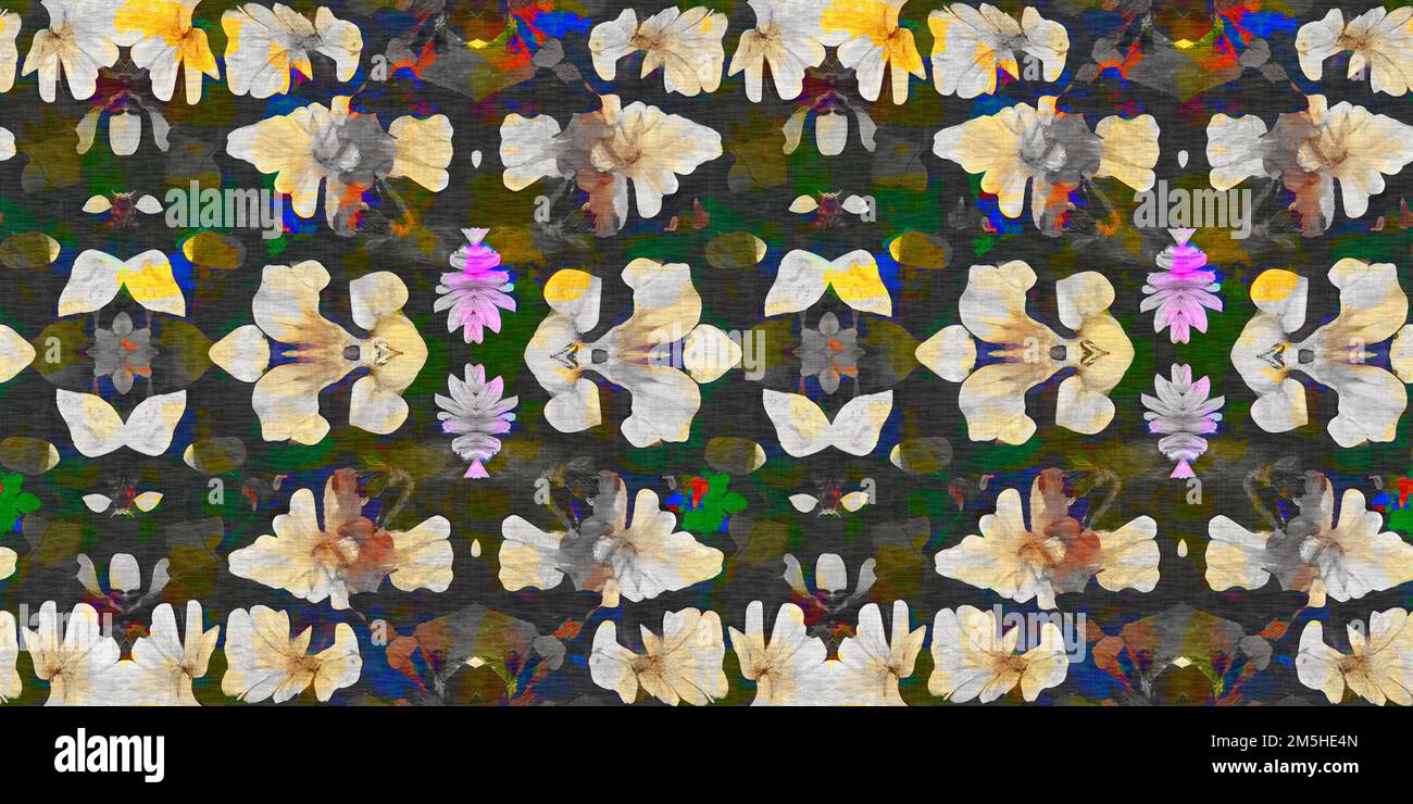 Retro kaleidoscope floral seamless border. Vintage geo gender neutral ...