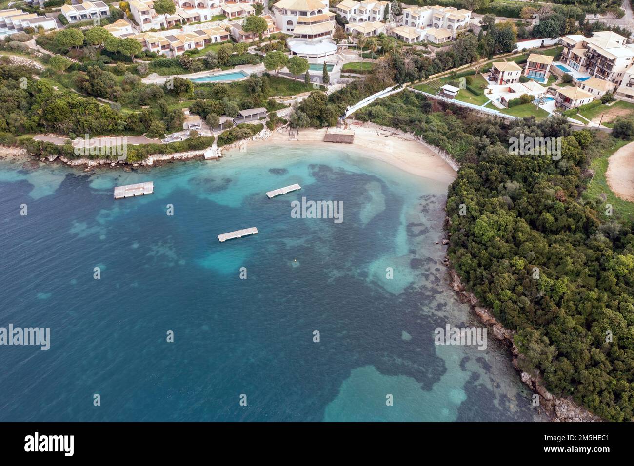 Syvota Greece. Aerial view of Sivota sandy beach and tourist resort ...