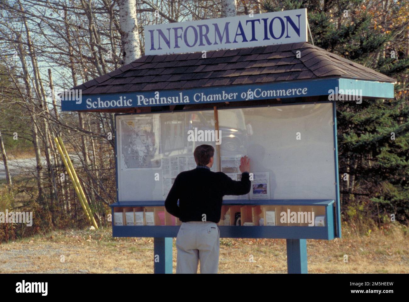 Schoodic Scenic Byway - Information Booth. A visitor takes advantage of ...