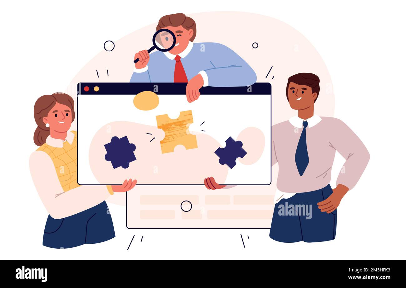 Project teamwork collaboration. Business concepts of marketing research. UI design concept. Flat ...