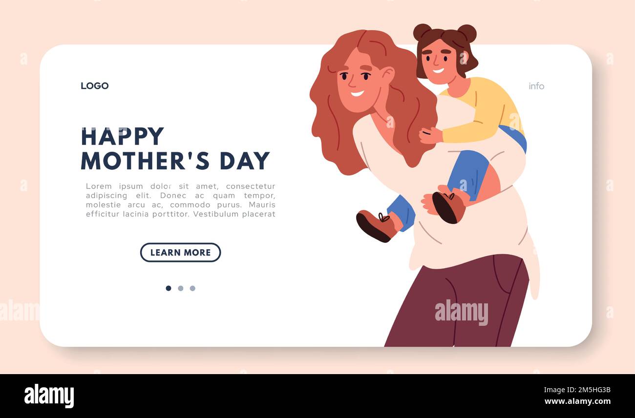 Happy Mothers day banner. Mom holds daughter in arms. Flat vector ...