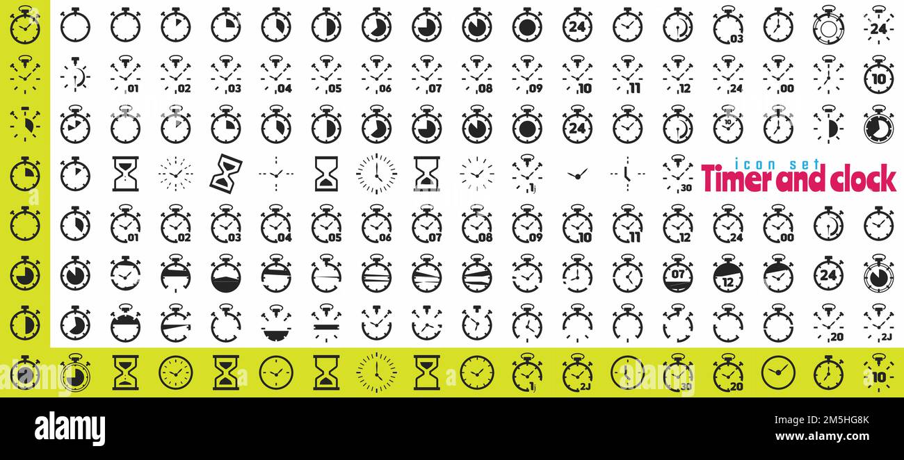 Timer and clock icon set. Time symbol flat icon. Stopwatch, timer ...