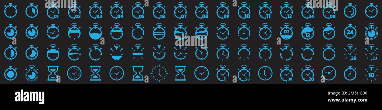 Timer and clock icon set. Time symbol flat icon. Stopwatch, timer ...