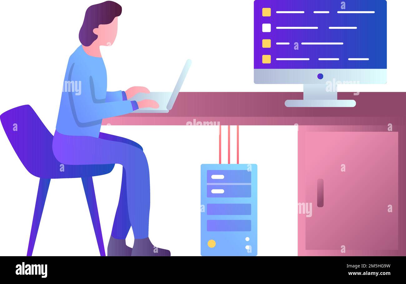 Man Programmer Working On Computer Laptop Icon Vector Male Character