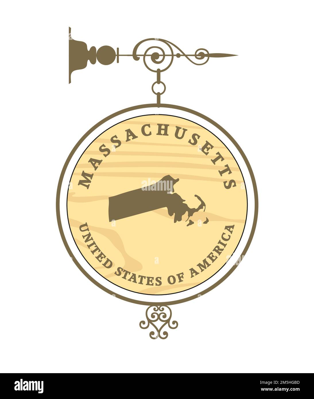 Vintage label with map of Massachusetts, vector Stock Vector Image ...