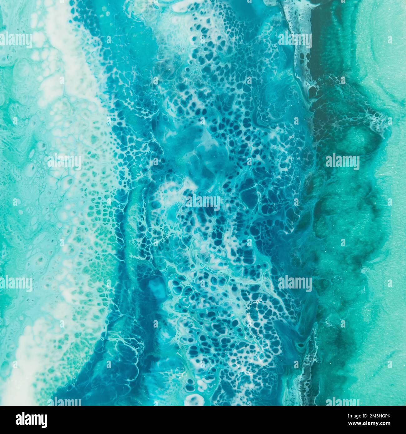 Epoxy abstract art with turquoise and blue colors. Resin effect ...