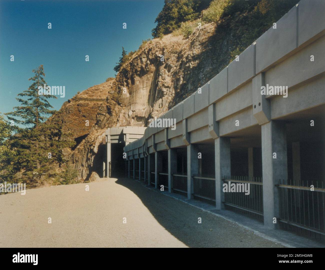 Historic Columbia River Highway - Raised Highway Design. Russet colored ...