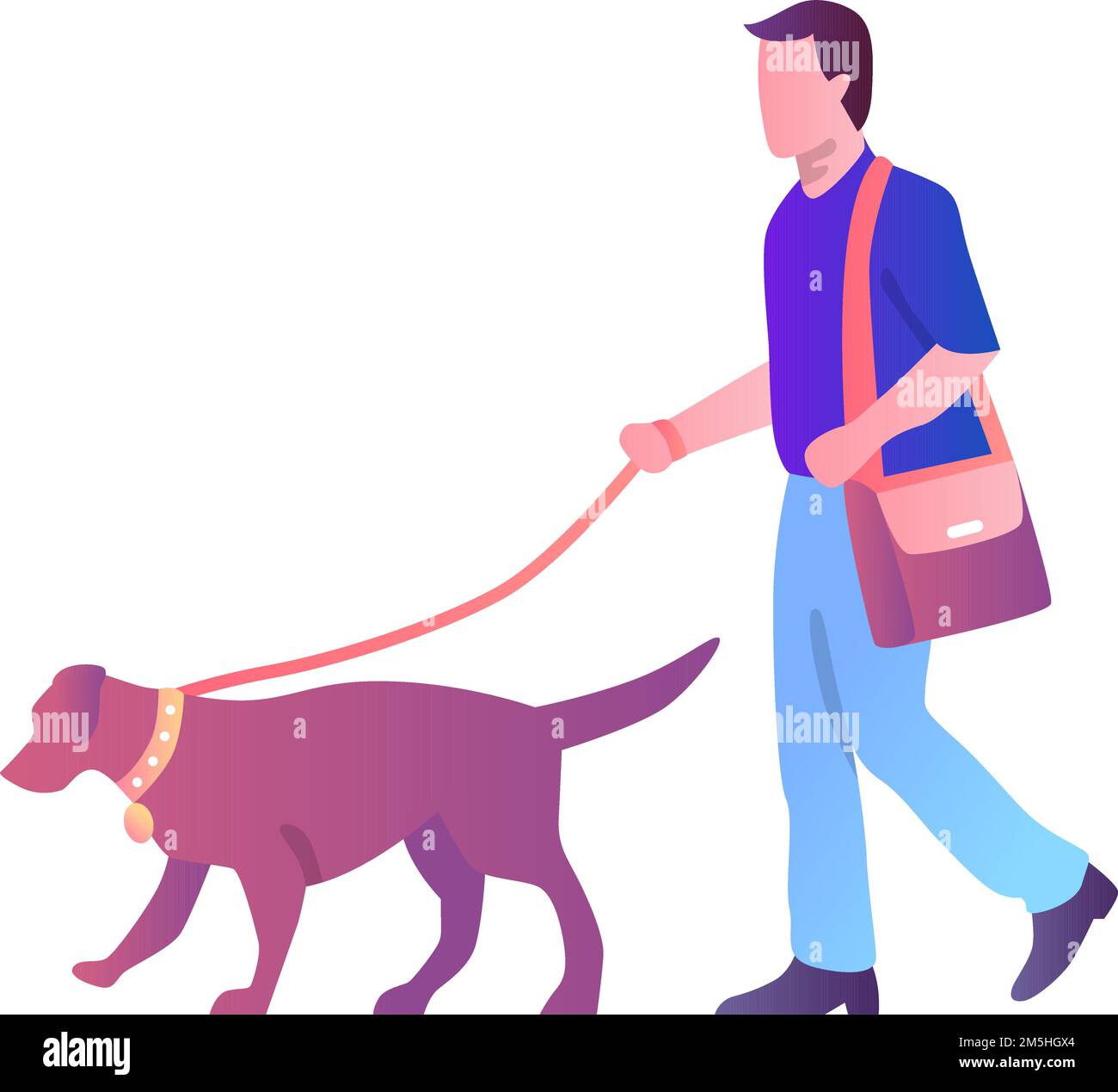 Man walking dog. Vector pet owner icon. Male person holding puppy on ...