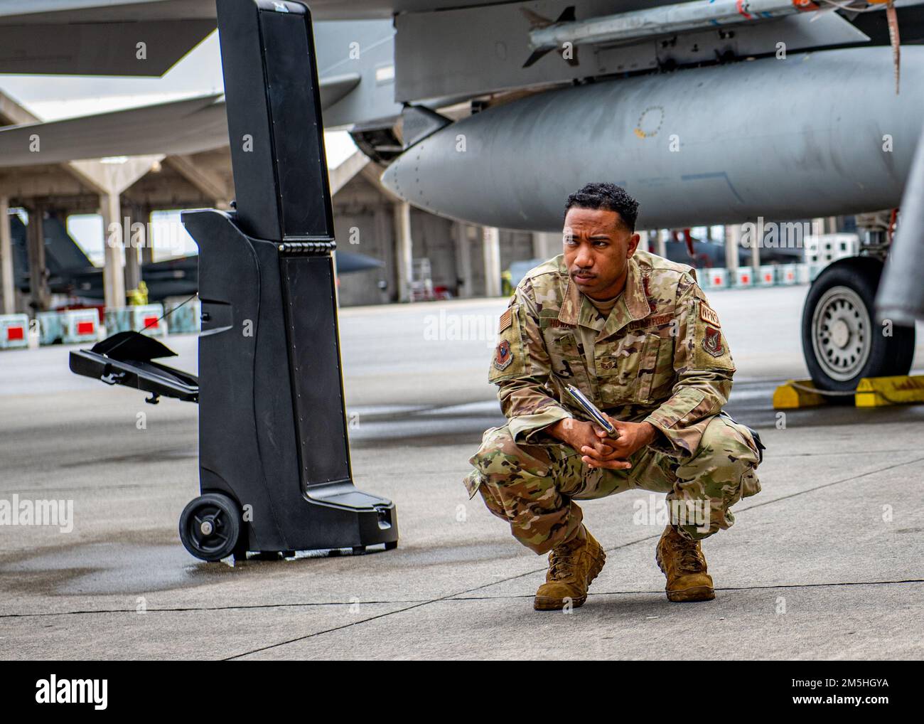A U.S. Air Force maintainer assigned to the 18th Maintenance Group ...