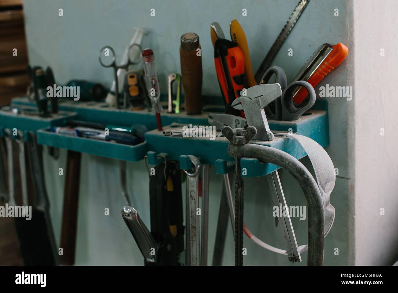 Carpenter's or craftsman's tool kit close-up Stock Photo - Alamy