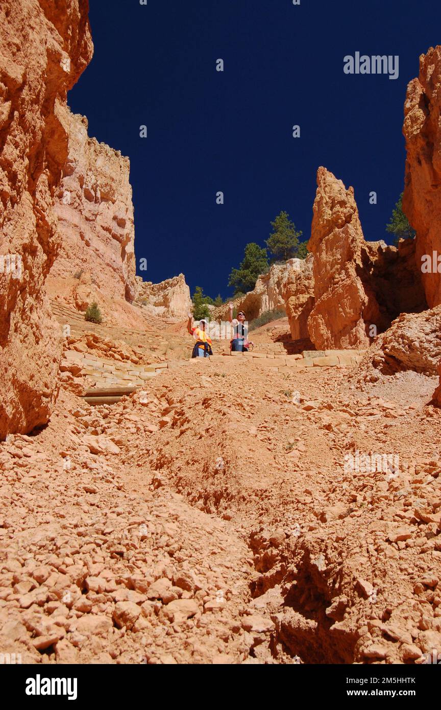 Scenic Byway 12 - Looking Down from the Switchbacks. Two hikers on the ...