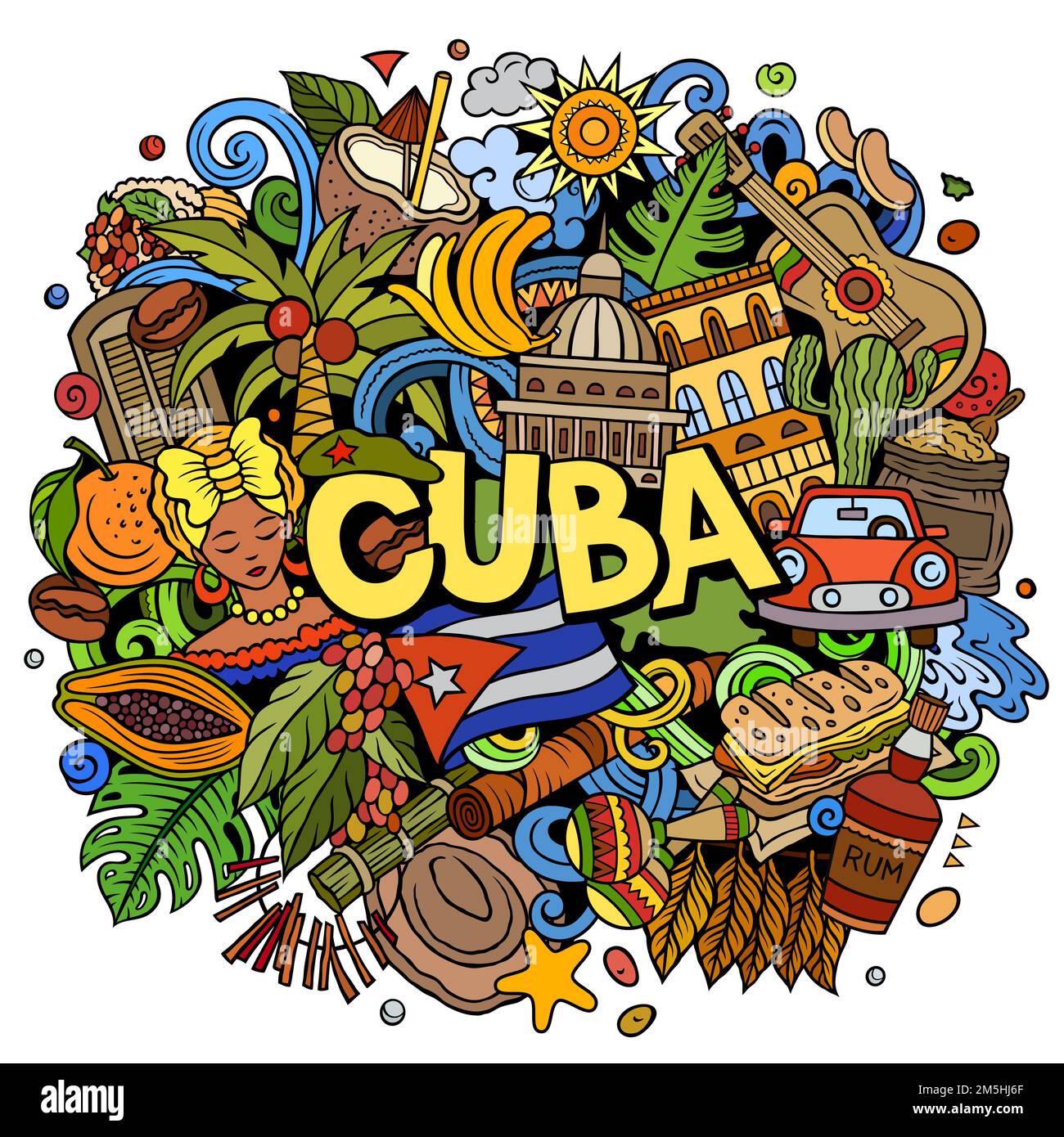 Cuba cartoon doodle illustration. Funny Cuban design Stock Vector Image ...