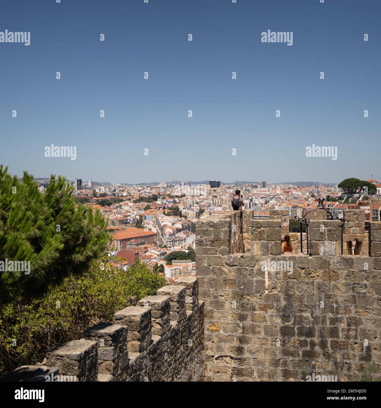 Ancient historical castle walls overlooking a town Stock Photo - Alamy