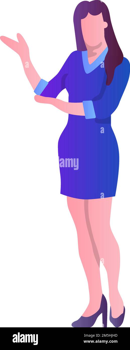 Business female character pointing vector icon. Woman in dress showing ...