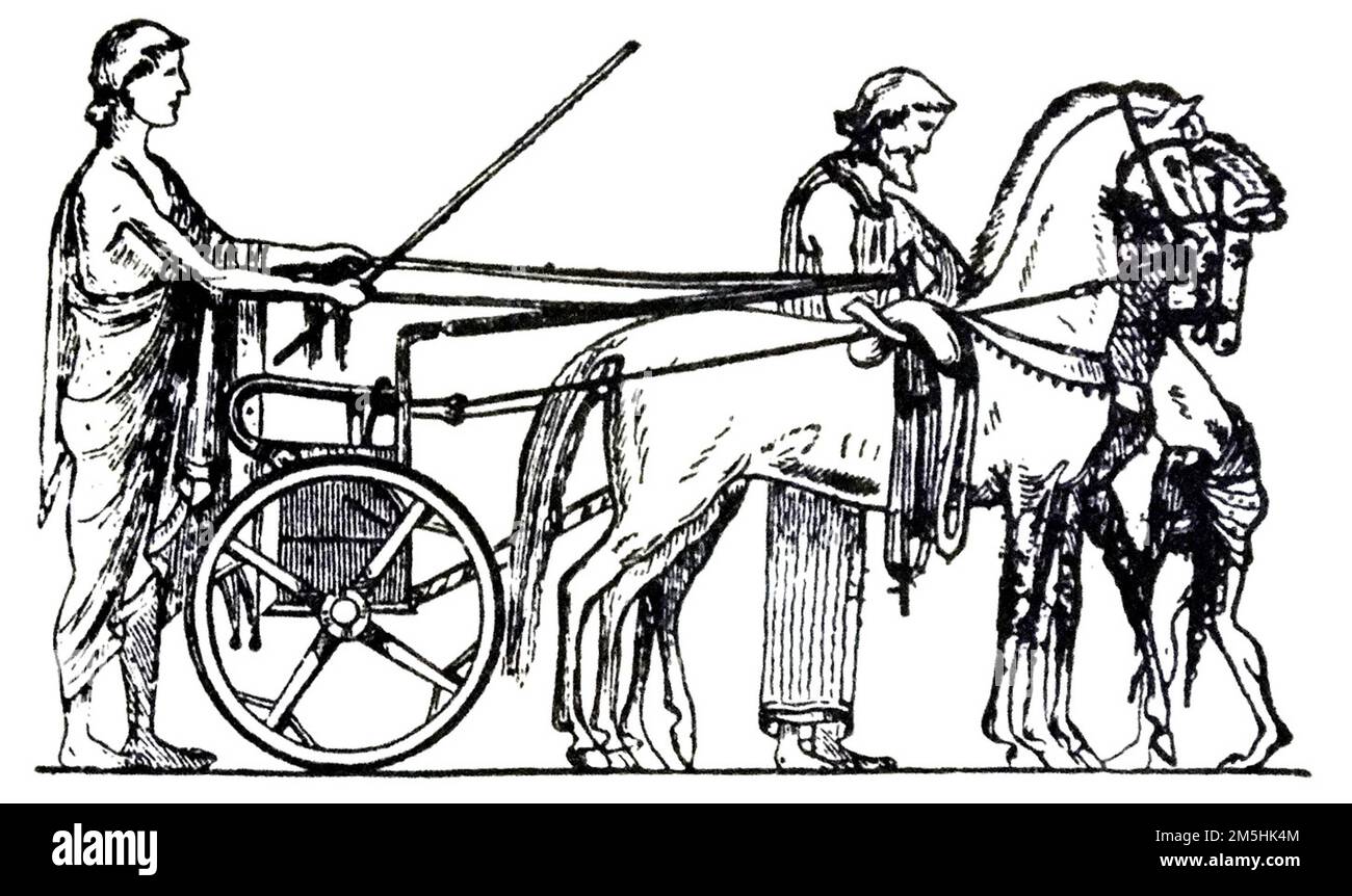 A two-horse ancient Greek racing chariot, the kind used by Euryleonis ...