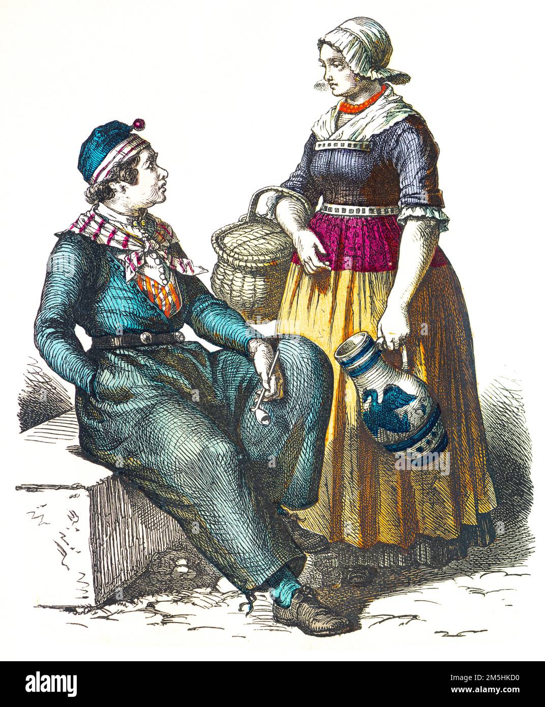 Traditional costumes of The Netherlands, 19th century, ccolured ...