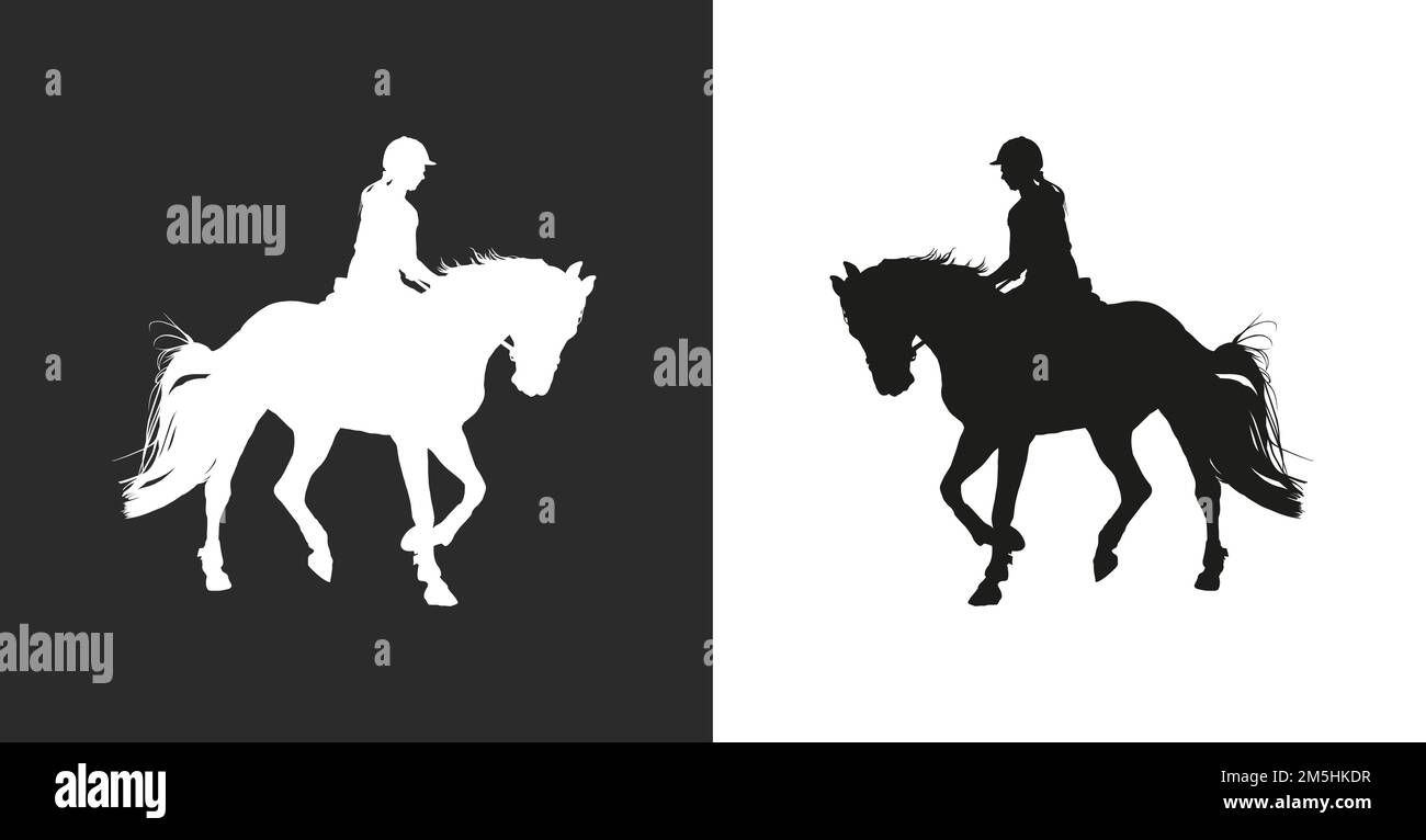 vector illustration, rider controls running horse, competition dressage ...