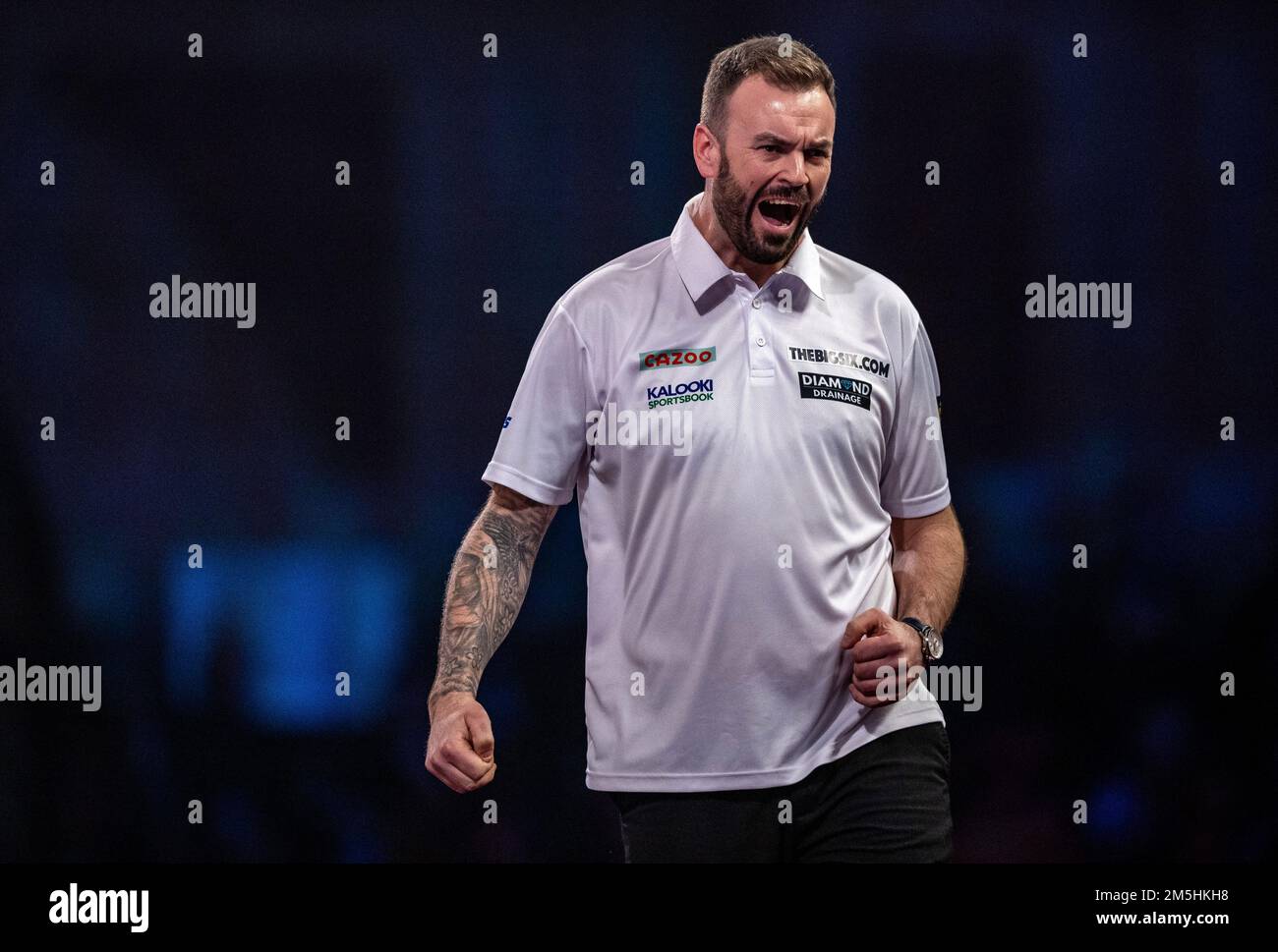 Ross Smith reacting during day twelve of the Cazoo World Darts ...