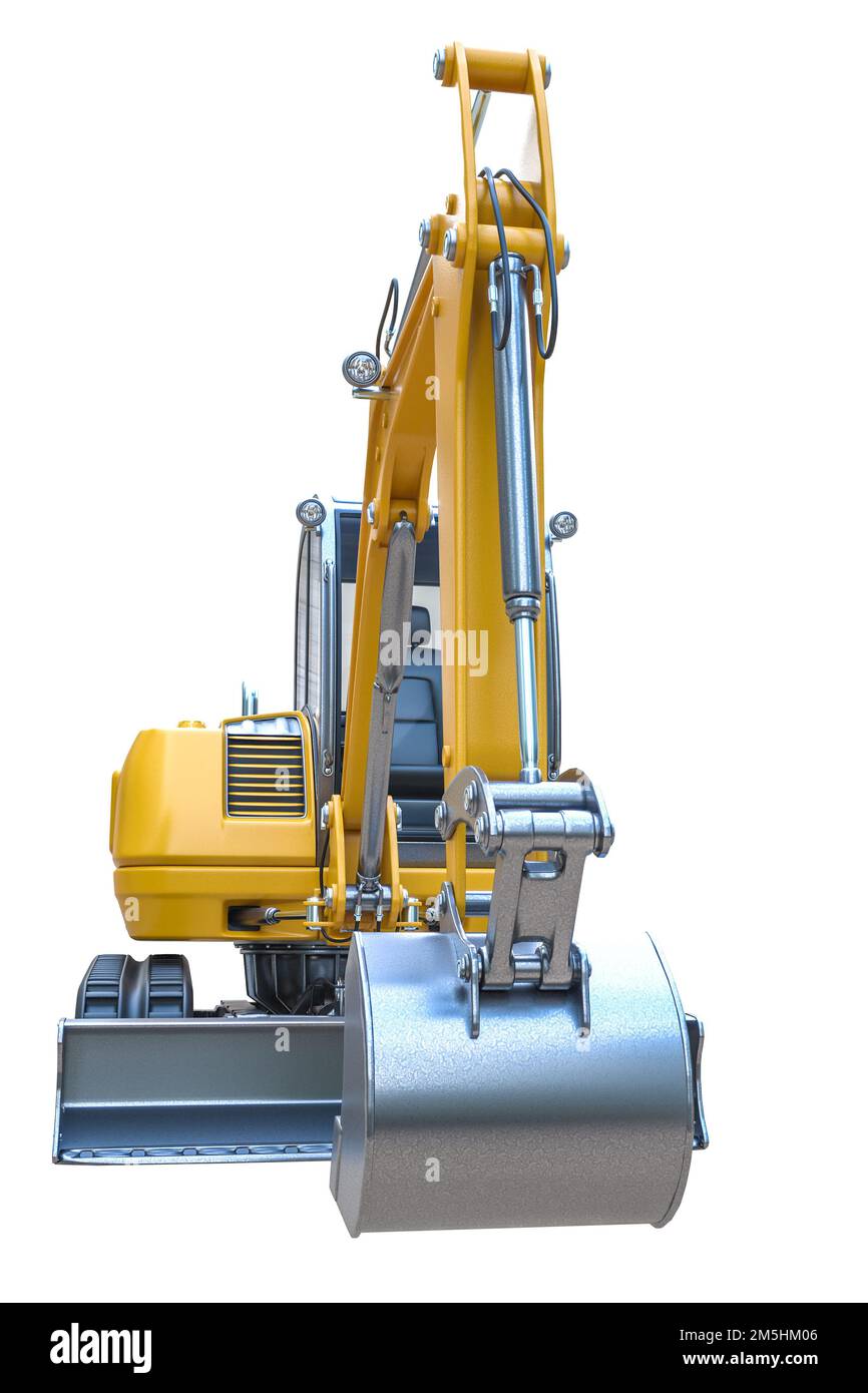 small yellow excavator. front view. isolated Stock Photo - Alamy