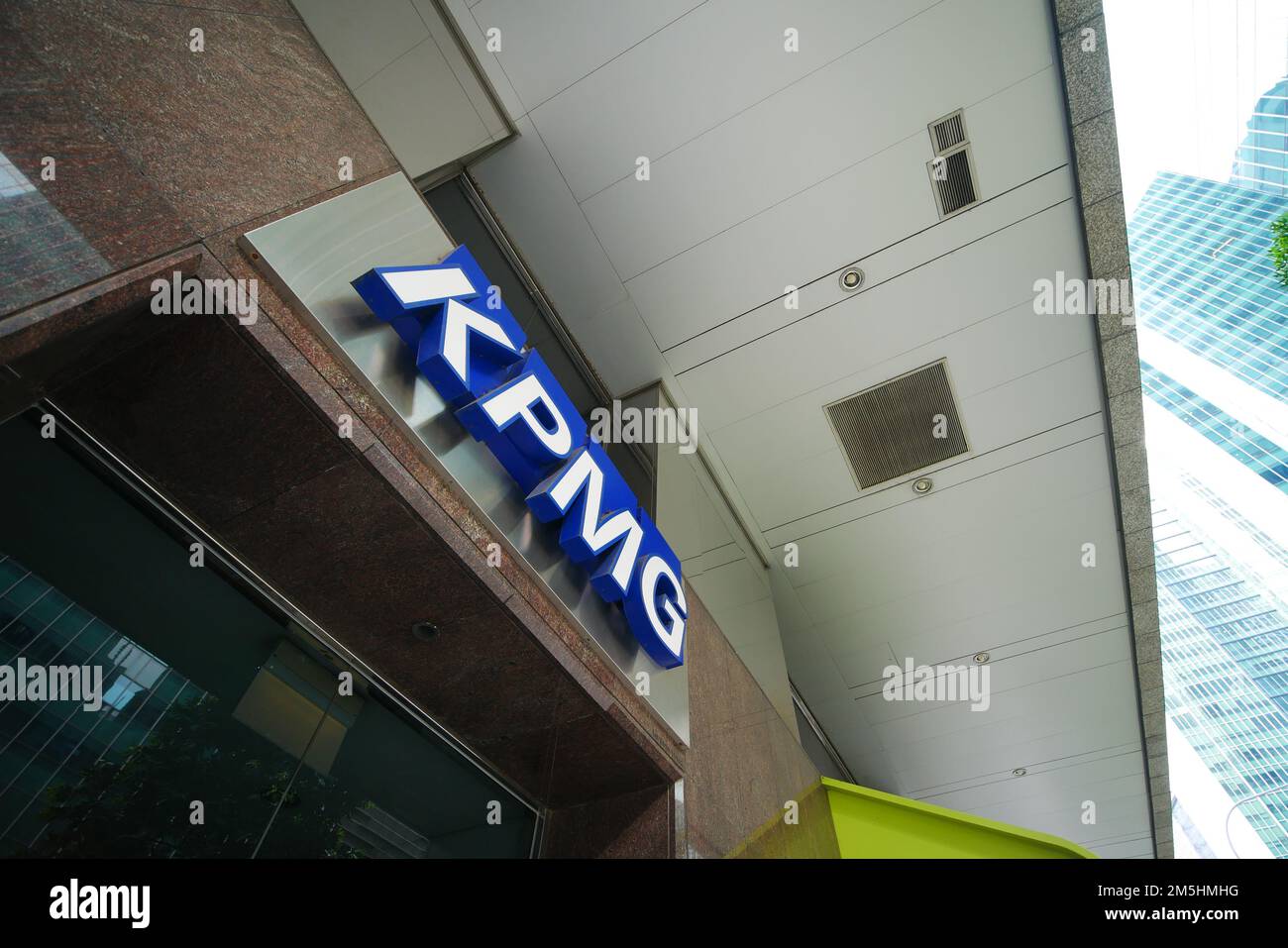 Singapore 1 june 2022. KPMG accounting firm logo on financial building ...