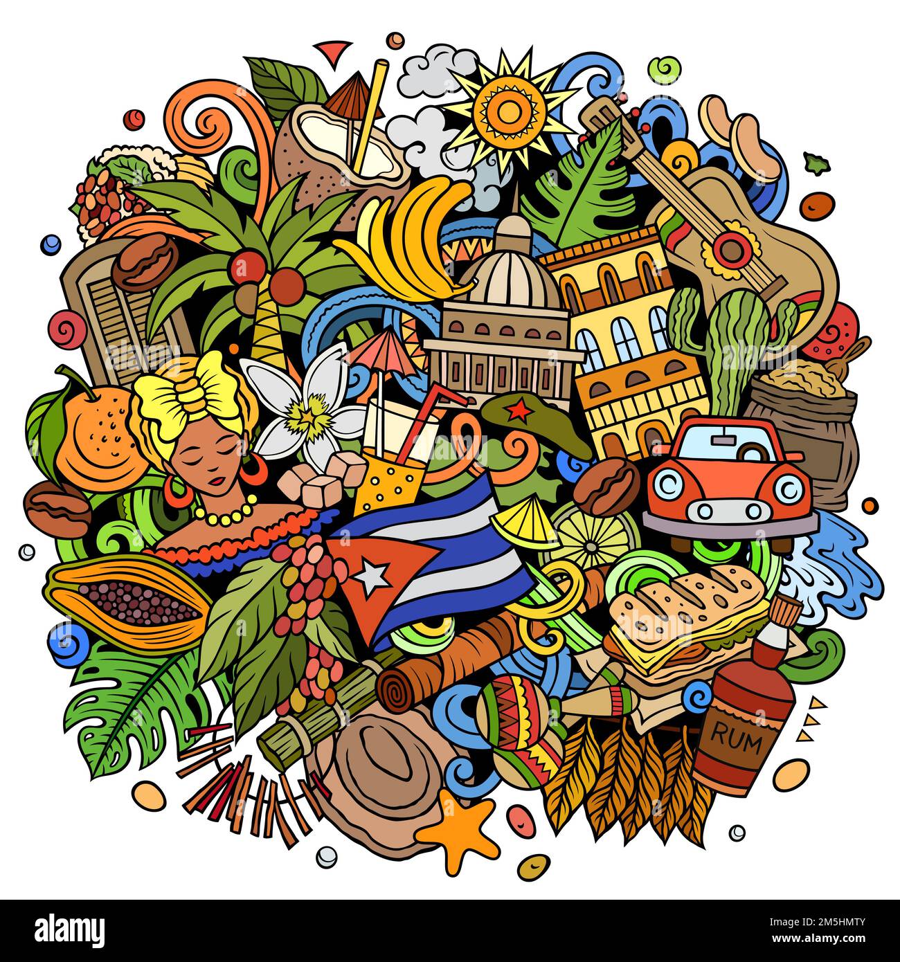 Cuba cartoon doodle illustration. Funny Cuban design Stock Vector Image ...