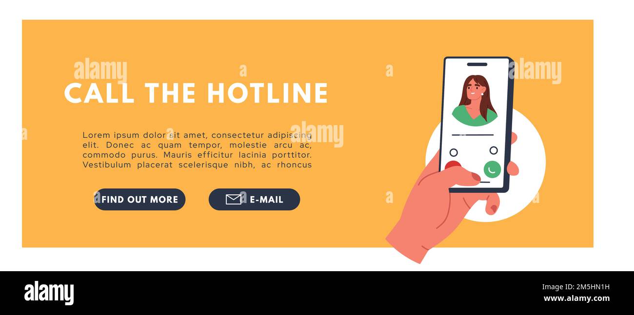 Call center, hotline. Banner with a phone in hand and a call. Flat ...