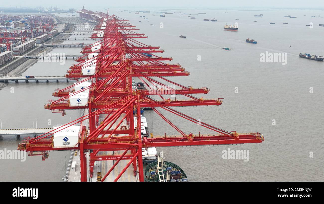 SUZHOU, CHINA - DECEMBER 29, 2022 - The container terminal of Taicang ...