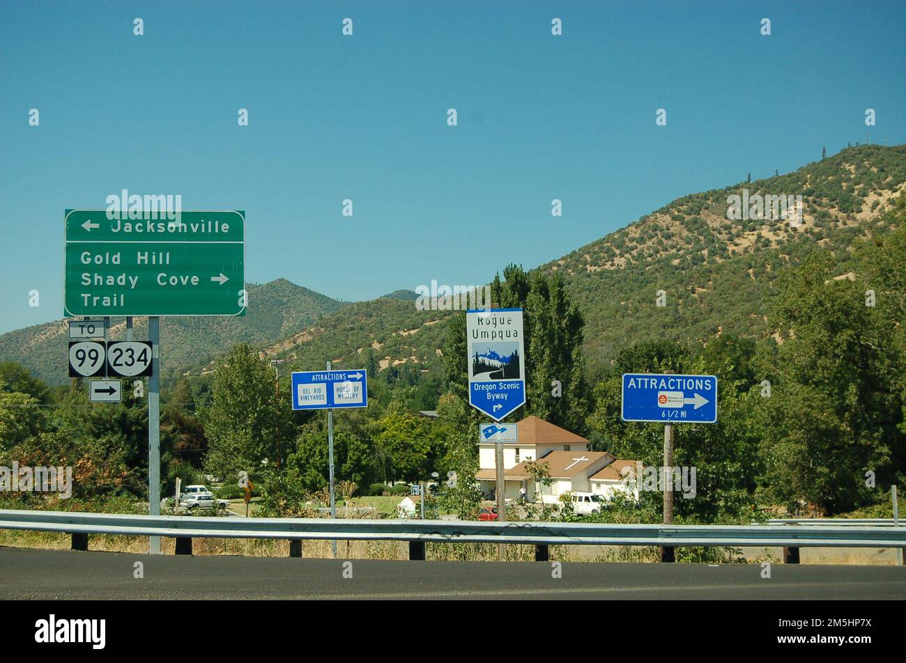 Rogue-Umpqua Scenic Byway - Byway Signage Off I-5 by Gold Hill. An ...