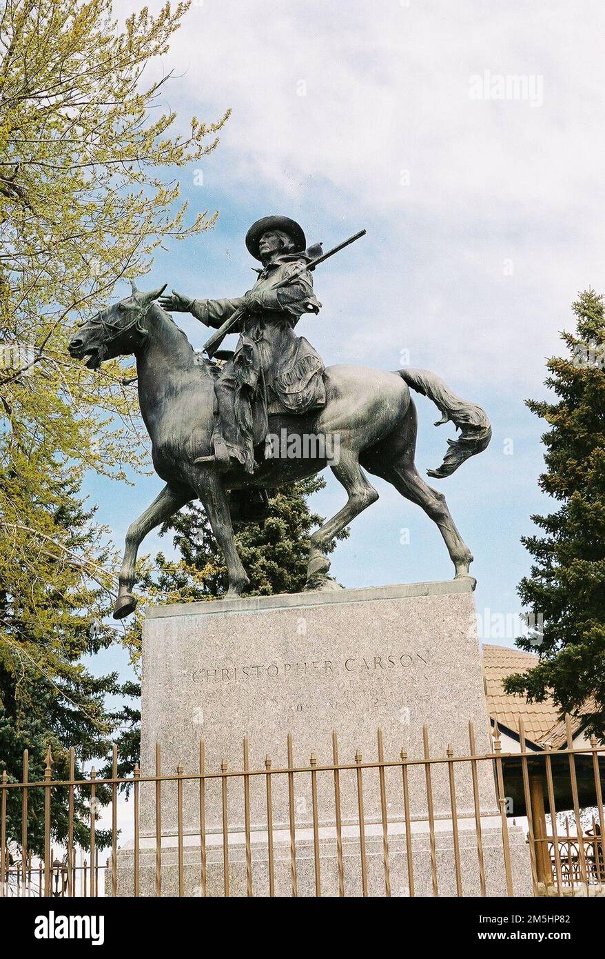 Santa Fe Trail - Kit Carson Statue. The Kit Carson Park Statue stands majestic above its ...