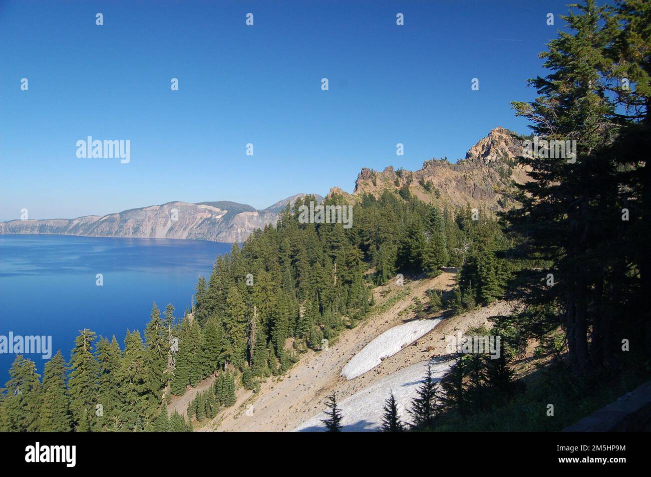 Volcanic Legacy Scenic Byway - Snow Patches on Slopes above Crater Lake ...