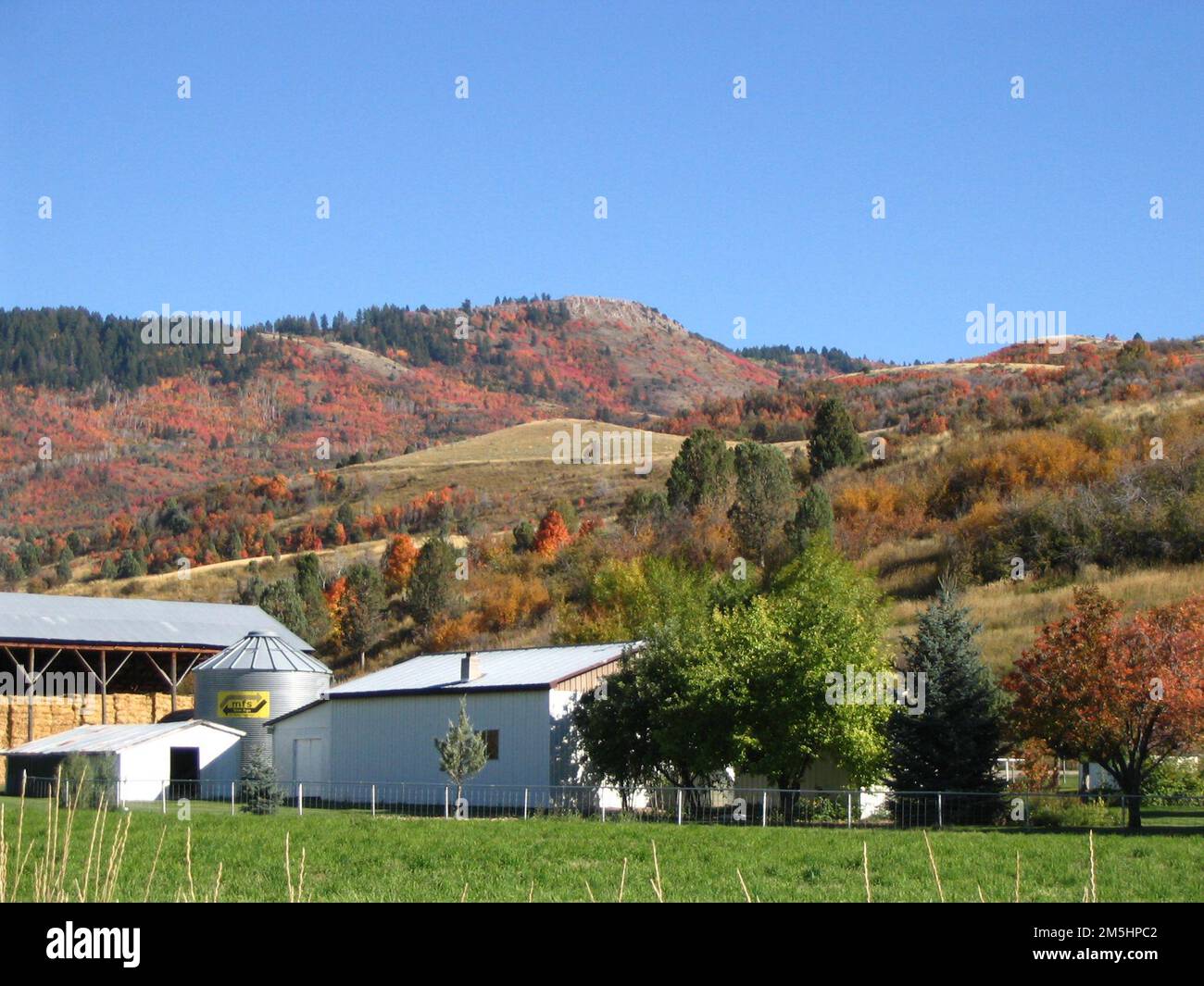 Pioneer Historic Byway - Farm in the Fall. This white farm ranch is ...