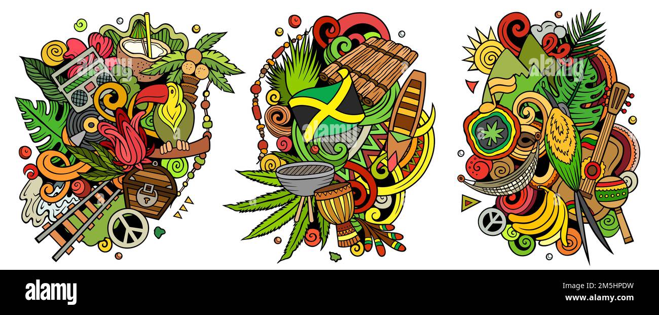 Jamaica cartoon vector doodle designs set Stock Vector Image & Art - Alamy