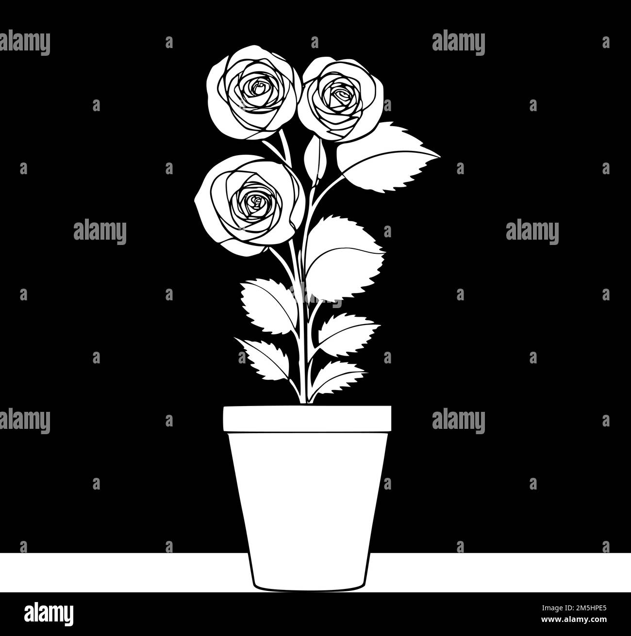 Roses in a pot on the windowsill, continuous line vector Stock Vector ...