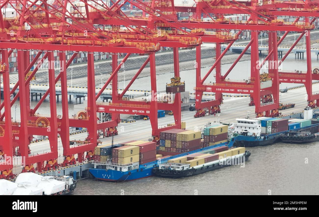 SUZHOU, CHINA - DECEMBER 29, 2022 - The container terminal of Taicang ...